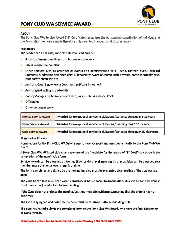 Service Award Criteria And Nomination Form 2023 Pony Club Western service-award-criteria-and-nomination-form-2023-pony-club-western